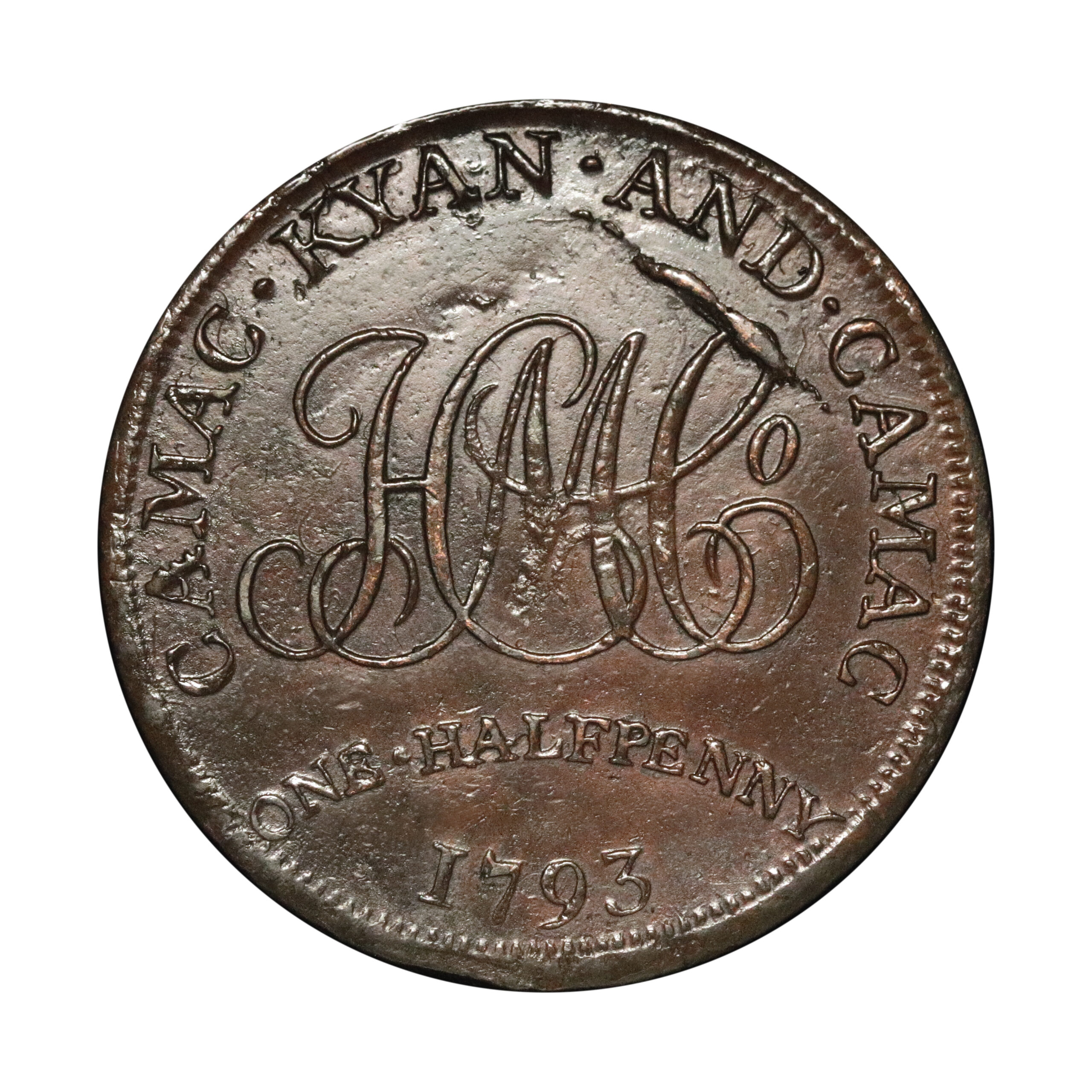 LOT 216 Dublin Camac Copper Halfpenny DH 241, Rare - LAST DRUID